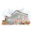 Ancient Sites In Athens, Greece Watercolor Splash Sticker