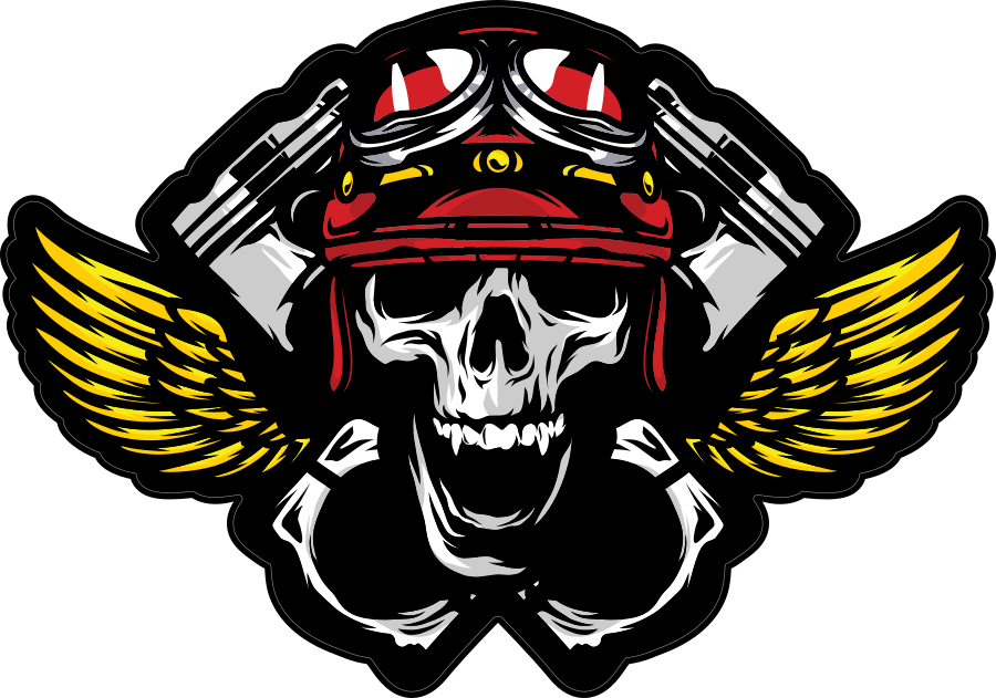 Aviator Skull with Gold Wings Sticker - 50+ Color Options!