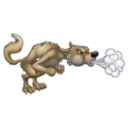 Big Bad Wolf Cartoon Character Blowing Air Sticker