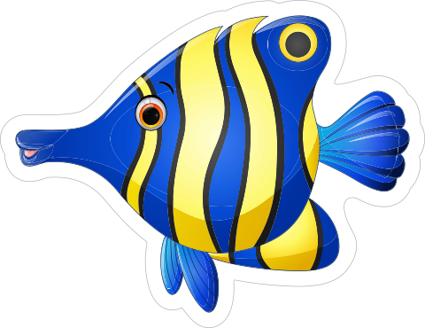 Vibrant, High-Quality Blue and Yellow Striped Fish Stickers