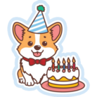 Blue Corgi Birthday Cake Sticker