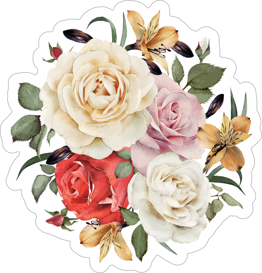 Vibrant, High-Quality Bouquet of Roses Flower Stickerss