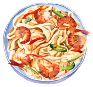 Bowl With Noodles, Vegetables And Shrimps Sticker