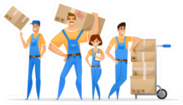 Cartoon Loaders Movers Team With Cardboard Boxes Sticker