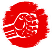 Clenched Fist Illustration On Red Brush Stroke Sticker