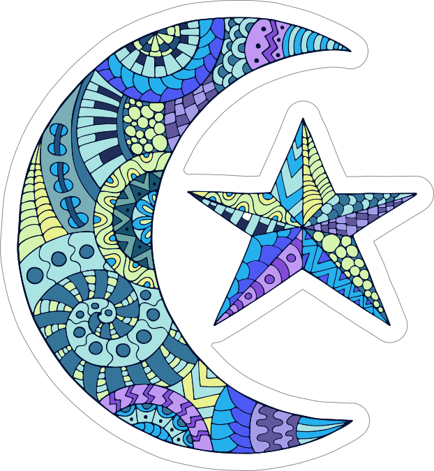 Colorful Moon And Star Sticker