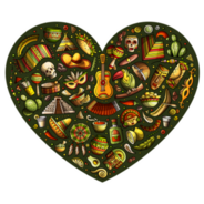 Colorful VSet Of Latin American Mexican Cartoon Heart Sticker