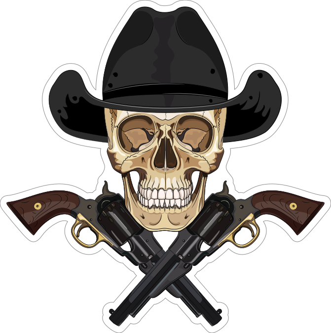 Cowboy Skull with Crossed Pistols Sticker