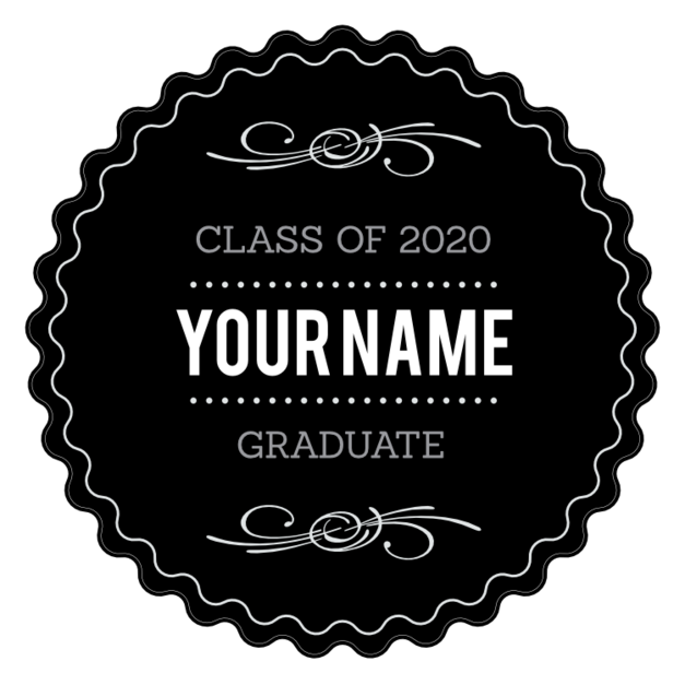Custom 2020 Graduation Circle Sticker with Flourish Accents