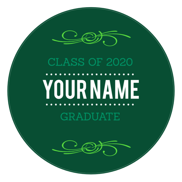 Custom 2020 Graduation Circle Sticker with Flourish Accents