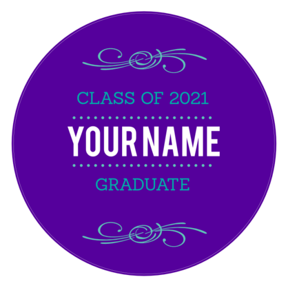 Custom 2021 Graduation Circle Sticker with Flourish Accents