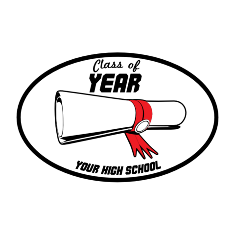Custom Graduation Oval Sticker with Year and Diploma Graphic