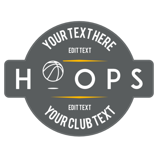 Custom Die Cut Basketball Sticker featuring the word Hoops