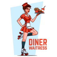 Cute 50s Diner Waitress In Quad Skates Sticker
