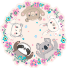 Cute Animals in Flower Ring Sticker