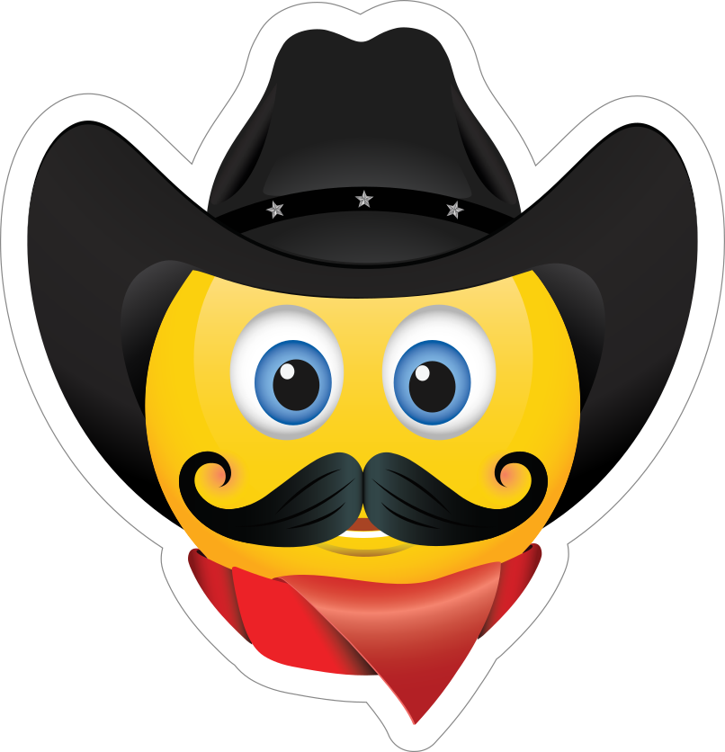 Cute Cowboy with Bandana Black Hat and Mustache Emoji Sticker