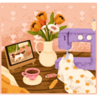 Cute Sewing Scene Sticker