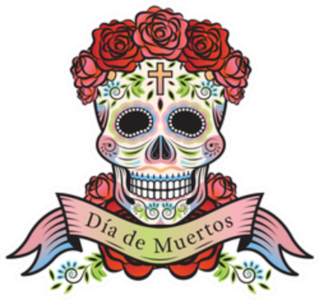 Day Of The Dead Skull With Roses And Banner Sticker
