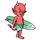 Devil Baby With Surfboard Sticker