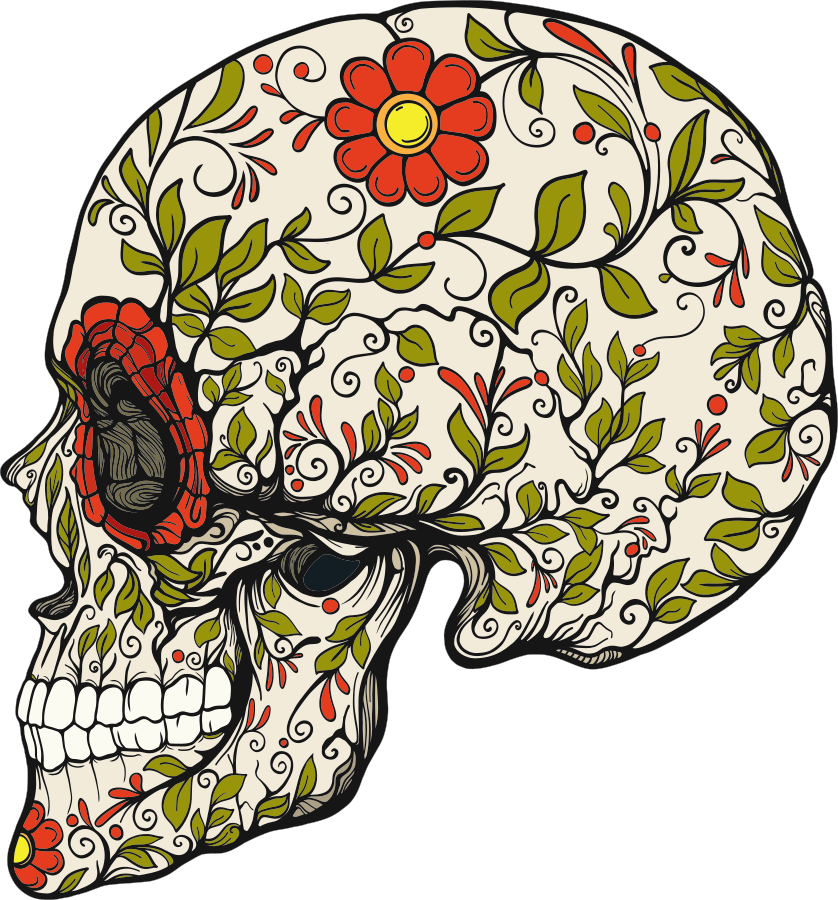Flowery Skull Profile Sticker - 50+ Color Options!