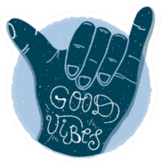 Good Vibes Lettering, Blue Shaka Surf Hand Sticker