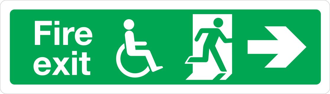 Handicapped Fire Exit Right Sign Sticker - 50+ Color Options!
