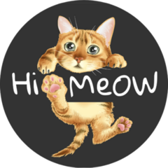 Hi Meow With Cat Hanging Paw Print Illustration Sticker