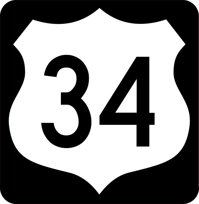 Vibrant, High-Quality Highway 34 Sign With Black Border Stickers