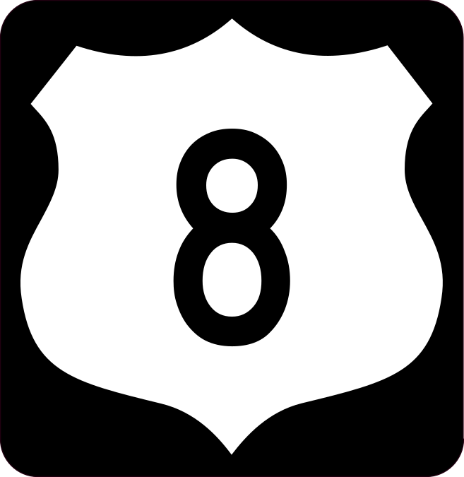 Vibrant, High-Quality Highway 8 Sign With Black Border Stickers