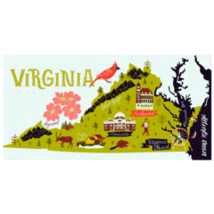 Illustrated Map Of Virginia, Usa Cute Travel Sticker