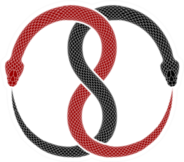 Illustration Of Two Intertwined Snakes Eat Their Tails Sticker