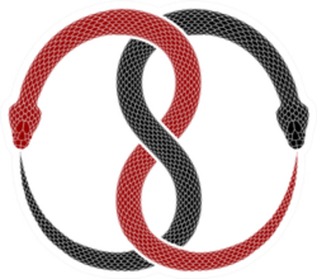 Illustration Of Two Intertwined Snakes Eat Their Tails Sticker
