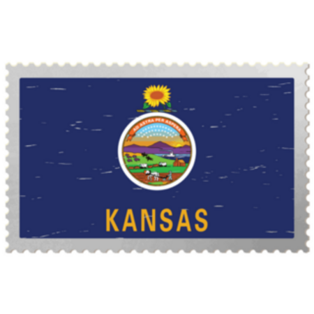 Kansas Usa Flag On Old Postage Stamp Sticker