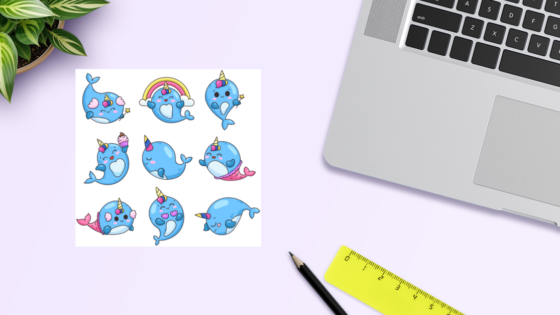 Kawaii Narwhal Sticker Sheet