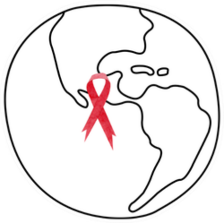 Linear Earth With Red Hiv And Aids Awareness Ribbon Sticker