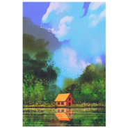 Little Orange House In Forest On Lake Illustration Sticker