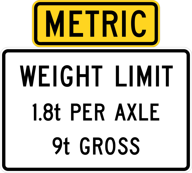 Metric Weight Limit 1.8T Per Axle 9T Gross Sticker