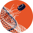 Minimal Style Hockey Puck Breaks Through Goal Net Sticker