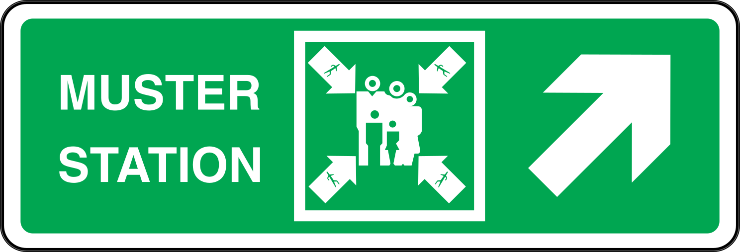 Muster Station Upper Right Arrow Sign Sticker - 50+ Color Options!