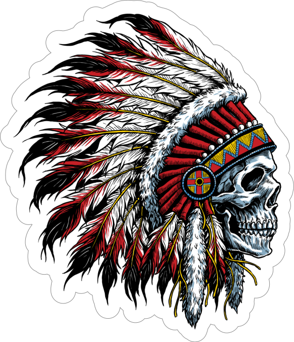 Native American Chief Skull With Headdress Sticker