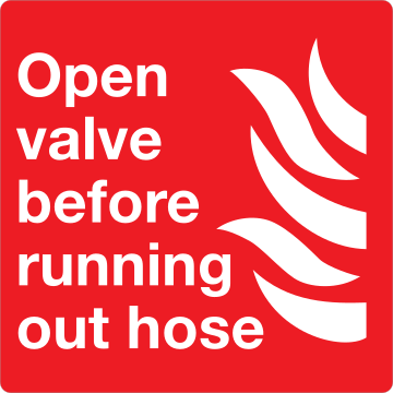 Vibrant, High-Quality Open Valve Before Running Out Hose Sign Stickers