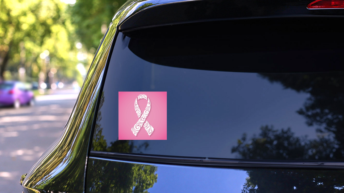 Ornate Breast Cancer Ribbon Sticker