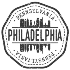 Philadelphia, Pa, Usa Stamp Skyline Postmark Sticker
