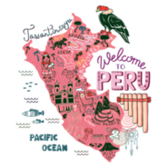 Pink Illustrated Map Of Peru Illustration Sticker