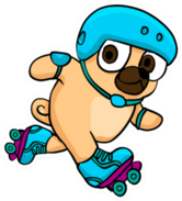 Pug With Rollerblades And Helmet Sticker