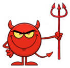 Red Devil Cartoon Emoji Character Holding A Pitchfork Sticker