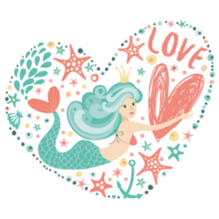 Romantic Mermaid Heart Love Sticker
