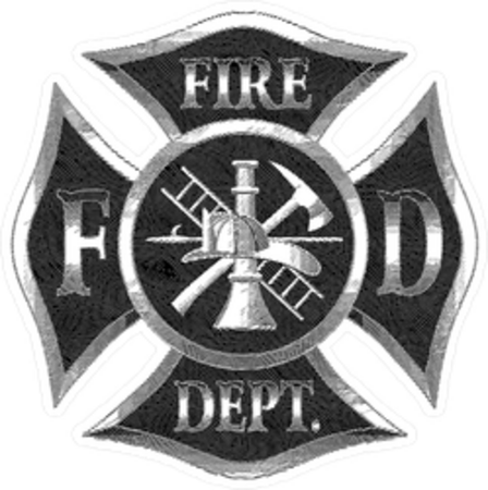 Silver Fireman Maltese Cross Engraved Sticker