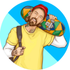 Skater Boy Hipster Holding Skateboard Sticker