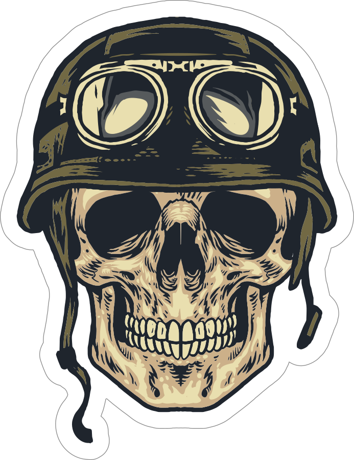 Skull In Army Helmet Sticker - 50+ Color Options!